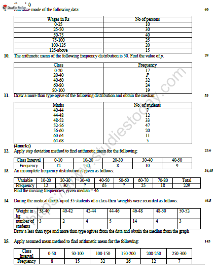 CBSE Class 10 Mathematics Statistics Worksheet Set C CBSE Class 10 Mathematics Statistics Worksheet Set C